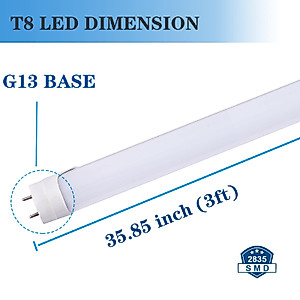 MKUJOO 6pcs 3FT 15W T8 Tube Light White Daylight 6000k T8 LED Bulbs Shop Lights Ballast Bypass G13 Base 3 Foot Milky Cover Fluorescent Tube lamp Replacement AC100-277V(3ft 15w, 6 Pack)