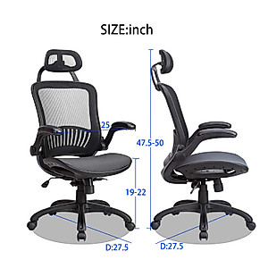 HCB Office Chair Desk Chair High Back Mesh Chair Ergonomic Computer Chairs with Adjustable Headrest Flip Up Arms Backrest Lumbar Support 360 Degree Rolling Swivel for Adults Men and Women (Black)