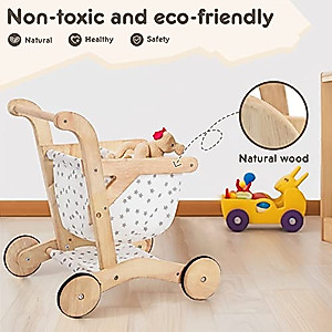 HARPPA Baby Push Walker Wooden Shopping Cart for Boys and Girls 1 Year Old and Up Push Walker Toy for Babies