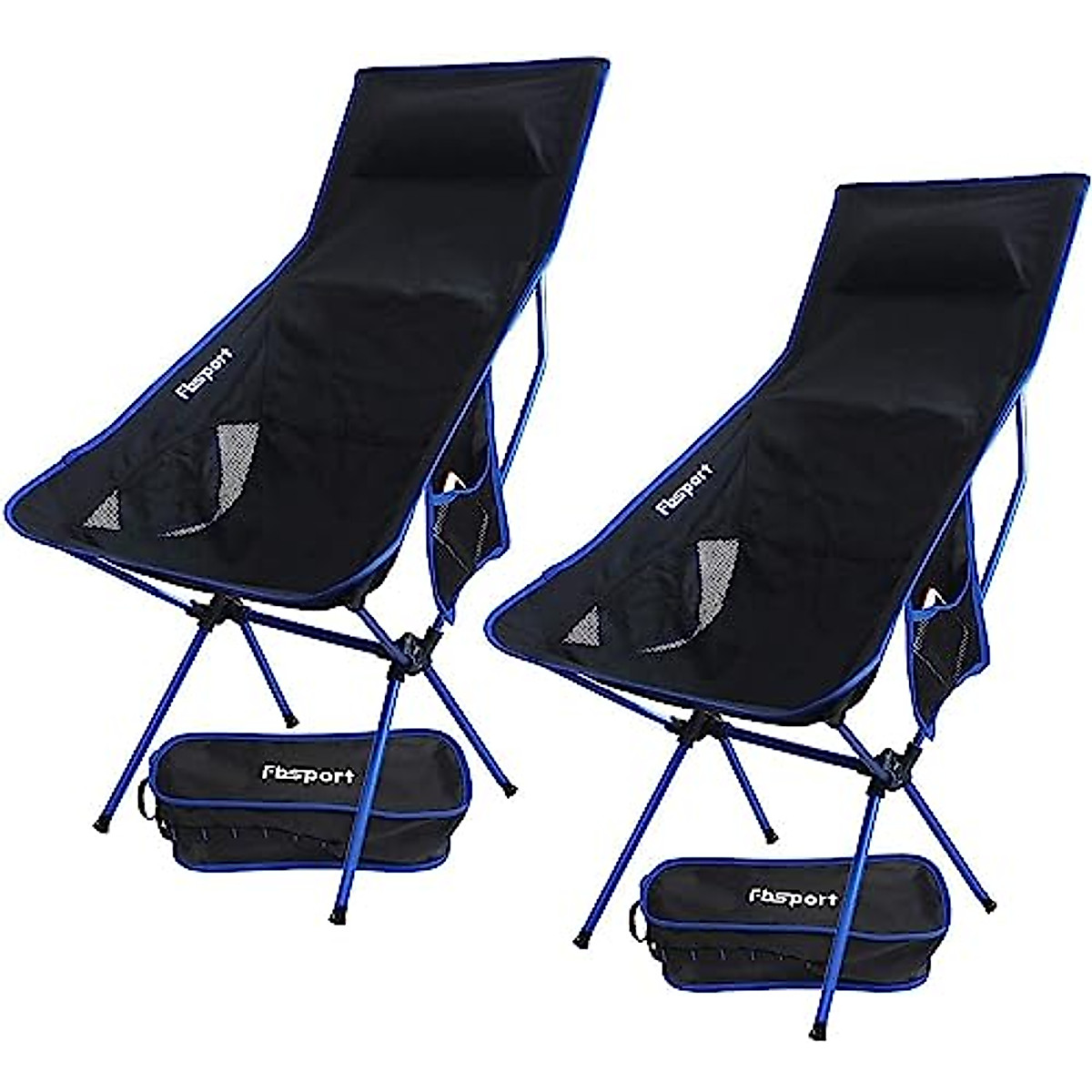 FBSPORT 2 Pack Portable Camping Chairs Long Back Lightweight Backpacking Chair Compact & Heavy Duty for Camp, Backpack, Hiking, Beach, Picnic, with Carry Bag