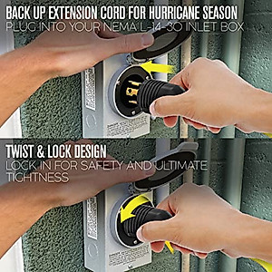 Houseables 30 Amp Generator Cord 4 Prong, Extension Generator Cable, 10 FT, 125-250v, 7500 Watt Max Rating, UL CUL, NEMA L-14-30P, Rubber, 10 Gauge, Heavy Duty, L14-30, Transfer, Twist Lock Power Cord