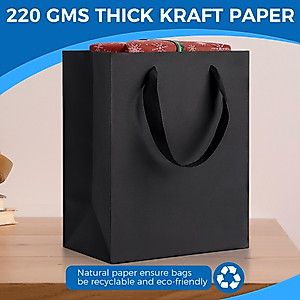 Argivean Black Gift Bags With Handles: 6pcs Medium Gift Bags Bulk 8x5x10 Inch For Wedding Party Birthday Business