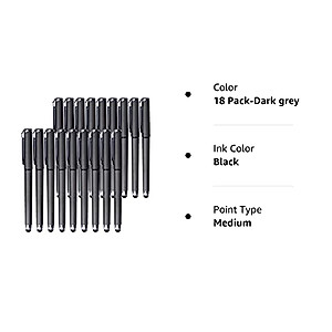 Black Gel Ink Rollerball Pens 1.0mm Gel Pens 2-in-1 stylus Pens 1.0mm Medium Point Pen for Office, Black gel ink(18 Pack-Grey)