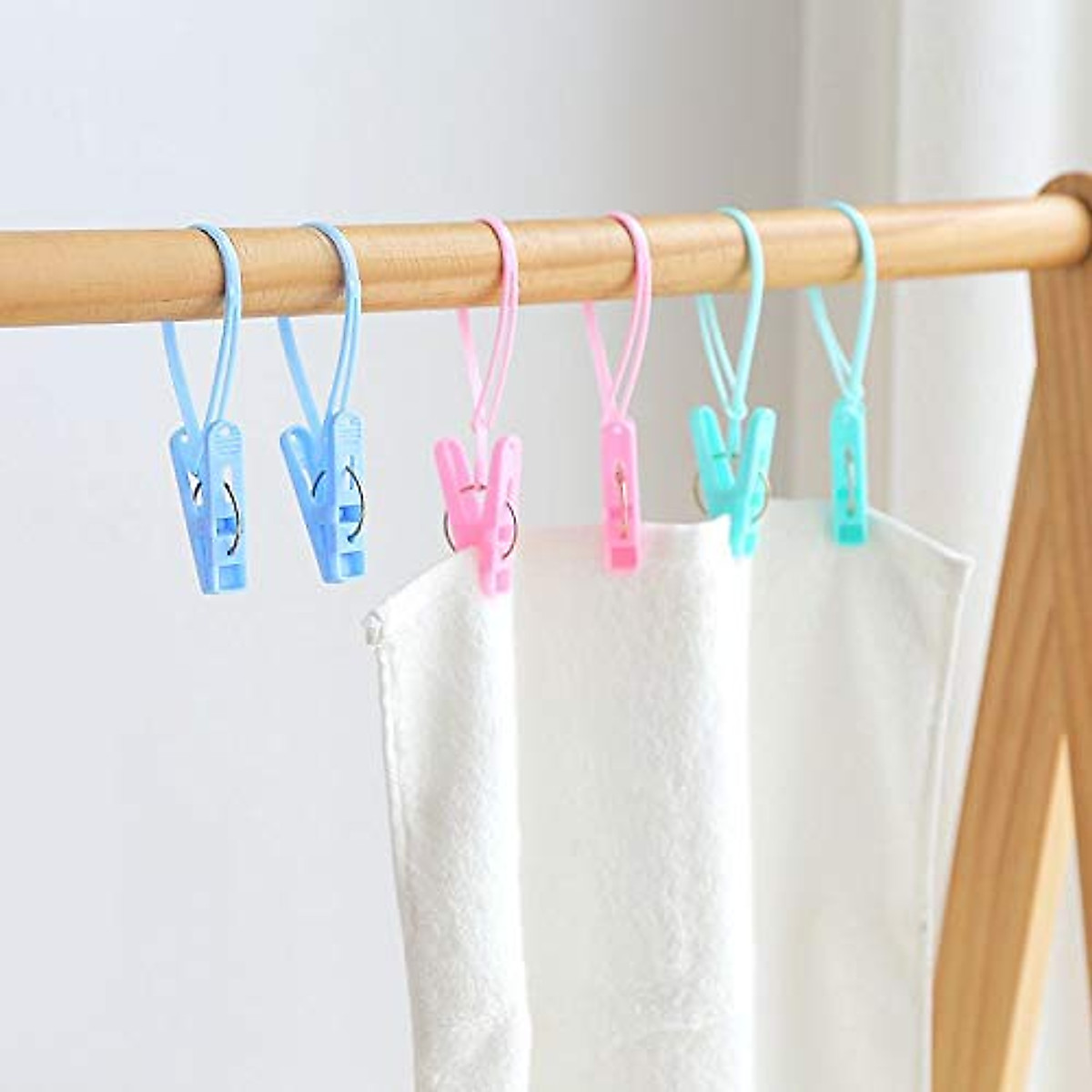 24pcs Colorful Plastic Clothes Peg Clip Pins Rope Hanging Clothesline Windproof Hanger