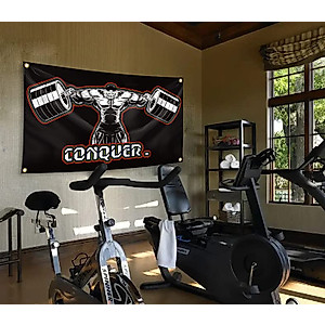 Home Gym Flags 3X5FT Decorative Banners, Encourage Fitness Exercise Banners, Suitable for Room Decor, Bedroom, Garage, Gym. (Black1)