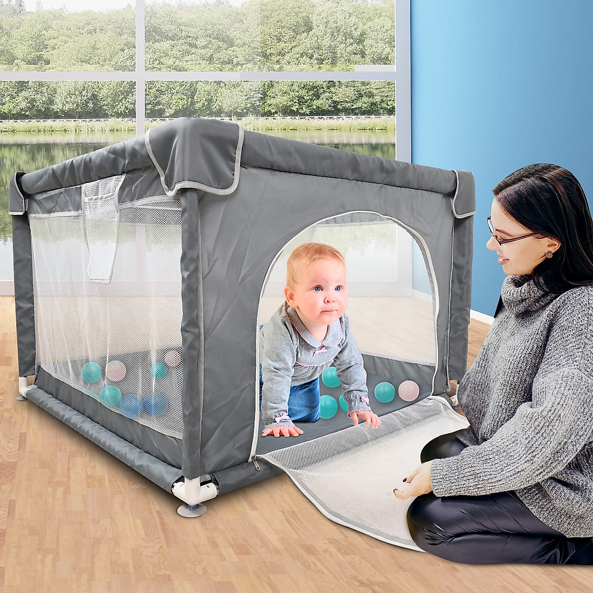 Baby Playpen,Samll Playpens for Baby, Playpen Baby Fence for Toddlers, Baby Play Area, Baby Play Yard Fence，Baby Gate Playpen (36"x36")