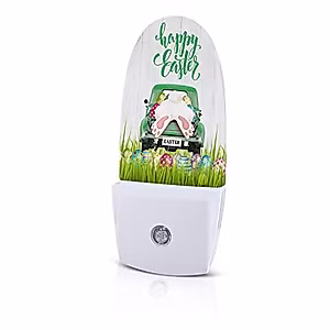 RisQiten Spring Easter Night Light, LED Plug in Night Light, Green Truck Bunny Colorful Eggs Vintage Wood Night Lights with Dusk to Dawn Sensor Decorative Kids/Adults Nightlight for Bedroom Bathroom