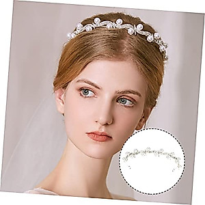 ADOCARN Bridal Crown Headband Women's Headbands Scrunchies Rhinestone Decor Shining Headdress Wedding Tiara Pearl Hair Decoration Bridal Pearl Hair Hoops Headband with Peals Bride