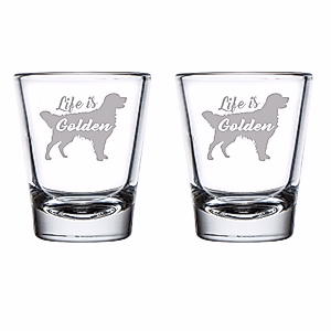 MIP Brand Set of 2 Shot Glasses 1.75oz Shot Glass Golden Retriever 'Life is Golden'