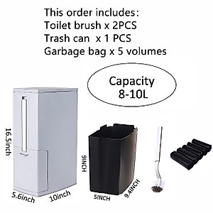 Cq acrylic 8 Liter Slim Plastic Trash Can 2.1 Gallon Small Narrow Garbage Can with Press Top Lid,Trash can with Toilet Brush Holder,Rectangular Modern Waste Can for Bathroom Grey