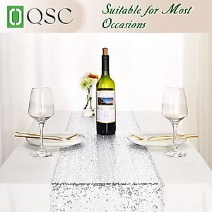 OQSC Sequin Table Runners 72 Inches Long Christmas Glitter Rectangle Table Runner for Party, Wedding, Bridal 2 Pcs, Silver