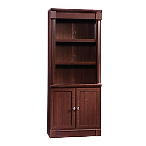 Sauder Palladia Library with Doors, Select Cherry Finish & Select Collection 5-Shelf Bookcase, Select Cherry Finish