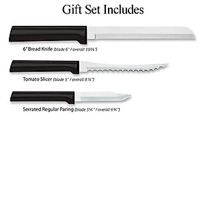 Rada Cutlery Sensational Serrations 3-Piece Kitchen Knife Set Blades Steel Resin, Black Handle