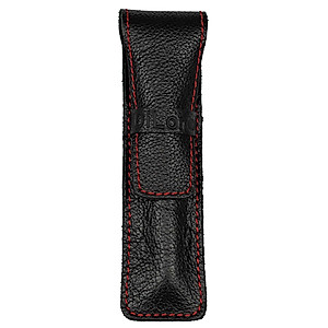 DiLoro Full Grain Leather Single Pen Case Holder Pouch Pencil Organizer (Buffalo Black w Red)