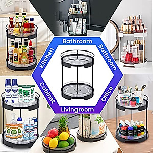 2 Tier Lazy Susan Turntable Spice Rack Organizer for Kitchen Cabinet, Farmhouse Tiered Tray Decorative Trays for Fruit, Snacks - Organizer for Cupboard, Pantry, Bathroom, Table