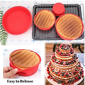 BAKER DEPOT Silicone Mould for Baking Nonstick Layer Cakes Bakeware Round Cake Pans Chocolate Rainbow Cake for Birthday Wedding Party 4 6 8 9 Inch Set of 4