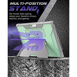 MoKo Case Fit Microsoft Surface Pro 7 Plus/7/6/5/4/LTE, [Heavy Duty] Shockproof Full-Body Rugged Hybrid Tablet Case with Hand Strap & Kickstand Fit Pro 7+/Pro 7/Pro 6/Pro 5/Pro 4/Pro LTE, Green+Gray