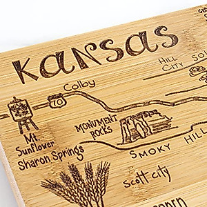 Totally Bamboo Destination Kansas State Shaped Serving and Cutting Board, Includes Hang Tie for Wall Display