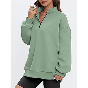 ATHMILE Womens Oversized Half Zip Pullover Long Sleeve Sweatshirt Quarter Zip Hoodie Sweater Teen Girls Fall Y2K Clothes Lightgreen