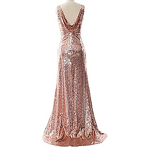 MACloth Women Sequin Long Bridesmaid Dresses Cowl Back Prom Evening Gown Split (US10, Silver)