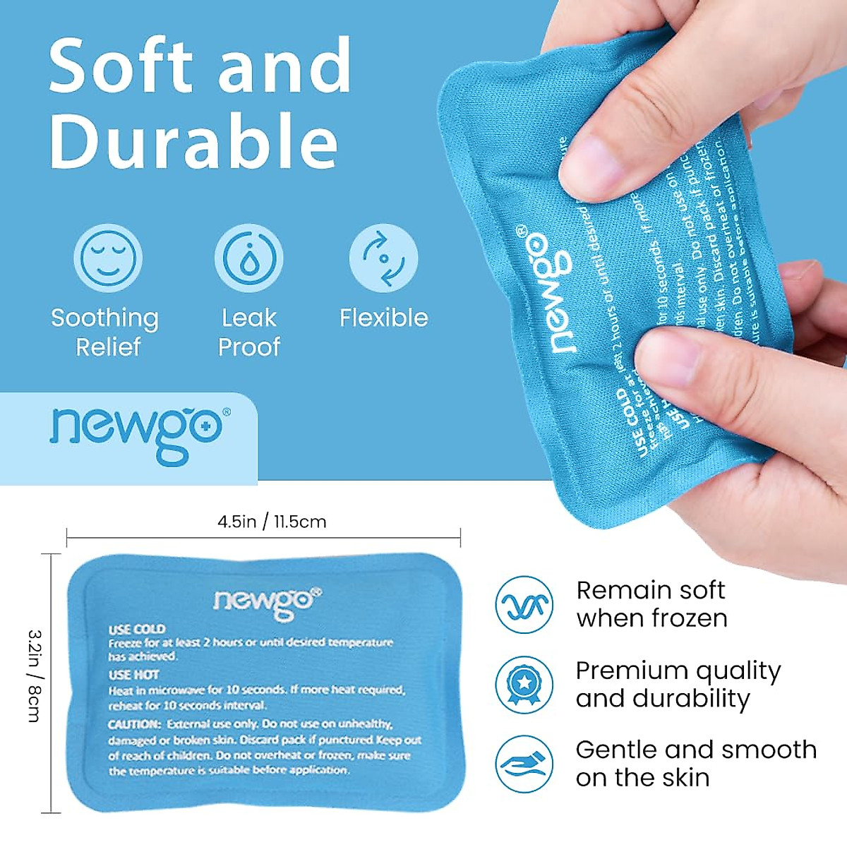 NEWGO Mini Ice Packs (6 Packs) Gel Cold Packs for Injuries Reusable, Face Ice Pack for Face Surgery, Teeth Pain, Tired Eyes, Kid's Boo Boos, Bruises, Headaches,Breastfeeding 4.5"X 3.2" Blue