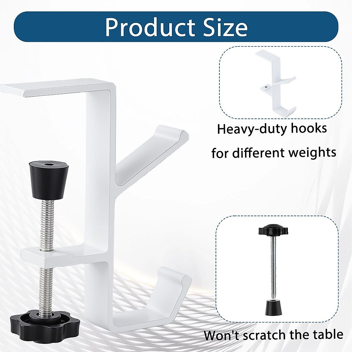 Lusofie 2Pcs Desk Clamp Metal Desk Hook Headphone Holder Desk Table Clamp Backpack Hook for Desk Adjustable Desk Headphone Hanger Hook