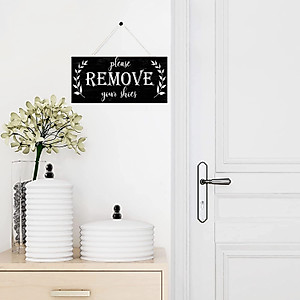 Remove Your Shoes Sign for the Front Door, Wooden Front Door Sign, Small Shoes Off Sign Wall Art Decor, Wood Plaque Wall Hanging (Black, 6" x 12")