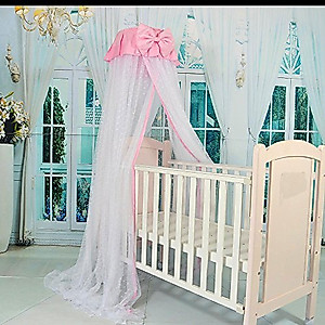 RuiHome Dome Style Hanging Baby Mosquito Net Princess Girls Bed Canopy with Pink Bowknot Decor, Netting with Bracket