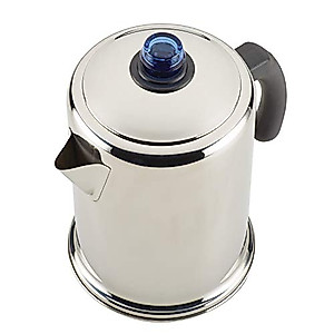 Farberware Classic Stainless Steel Coffee Percolator, 12 Cup, Silver with Glass Blue Knob