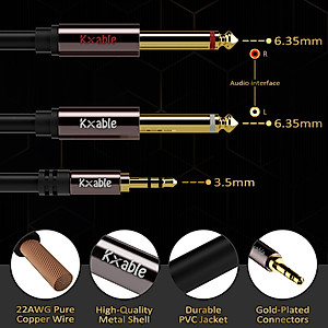 1/8 to Dual 1/4 Stereo Cable 4 Feet (2 Pack), 3.5mm TRS to 2 x 6.35mm TS Mono Y Splitter Audio Cord Adapter, Oxygen-Free Copper, OD:5.0MM, for PC, Mixer, Speaker, Home Stereo System with 5 Cable Ties