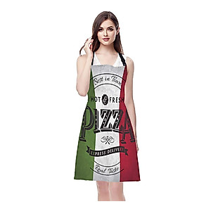 WONDERTIFY Pizza Apron,Best in Town Pizzeria Retro Poster on Grunge Backgrounds Green White Red Bib Apron with Adjustable Neck for Men Women,Suitable for Kitchen Cooking Chef Grill Bistro BBQ Apron