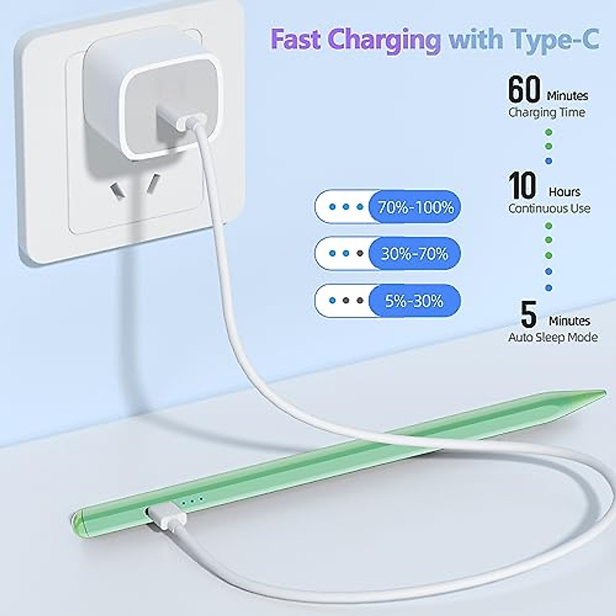 Apple Pencil for iPad Air 5/4/3rd, iPad Pro 11/12.9 Inch - Magnetic Stylus with Palm Rejection & Tilt Sensitivity, Green
