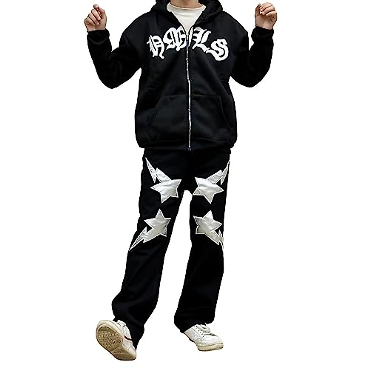 Dcepem Y2k Jeans Mens Aesthetic Baggy Hip Hop Star Pants Y2K Denim Loose Goth Y2k Fashion Streetwear（Black3-M）