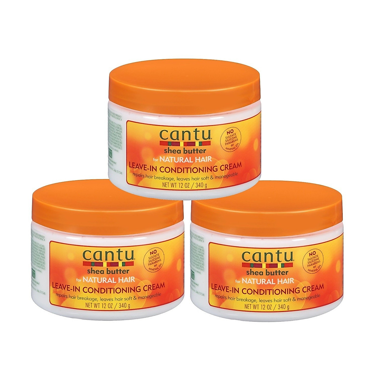 Cantu Natural Hair Leave-In Conditioner Cream Jar 12 Ounce (354ml) (3 Pack)