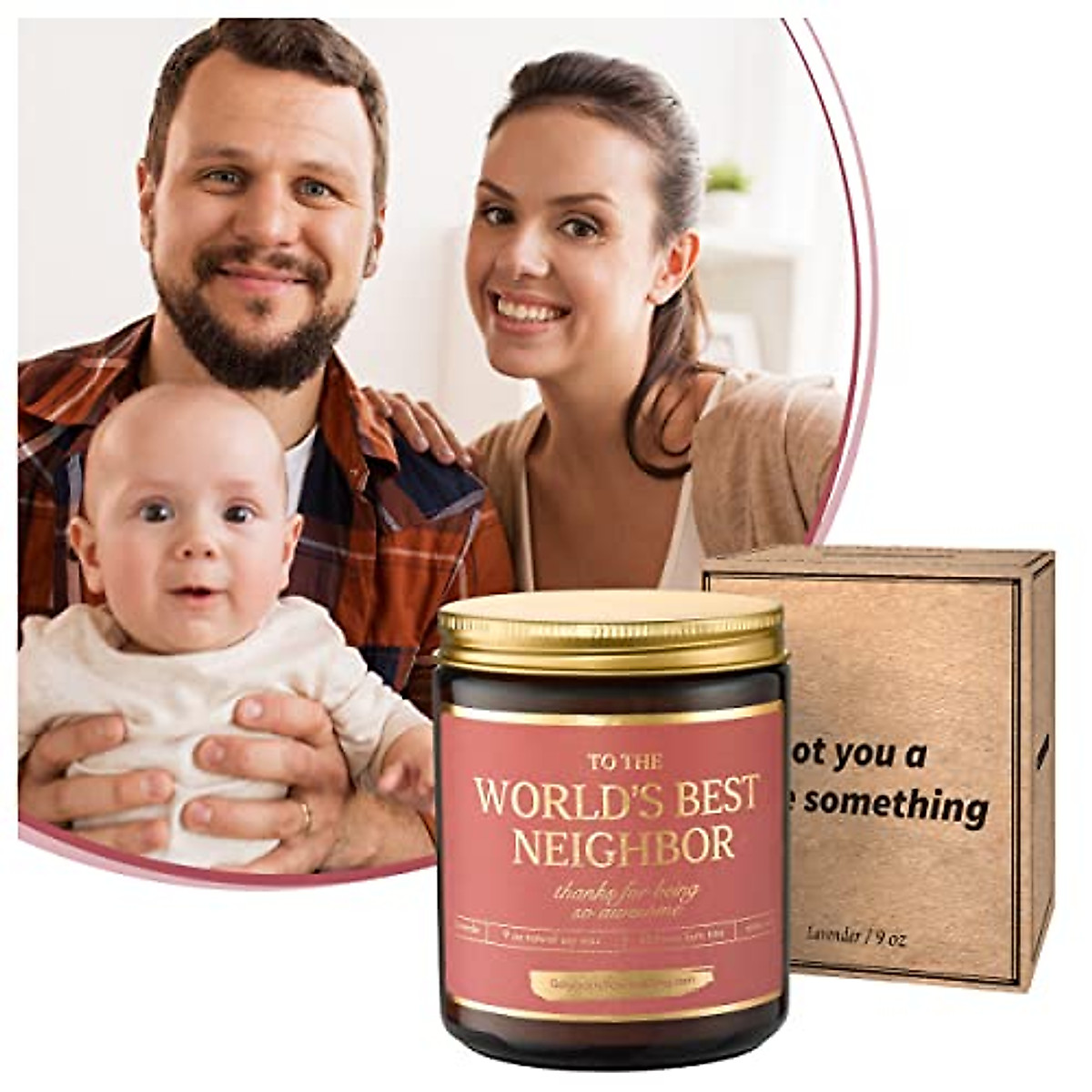 Worlds Best Neighbor - 9oz Handmade Soy Candle ; Cute Neighbor Gift for New Home, Farewell or Moving Away Gifts - Christmas Gifts for Neighbors, Housewarming Present for The Best Neighbor Ever