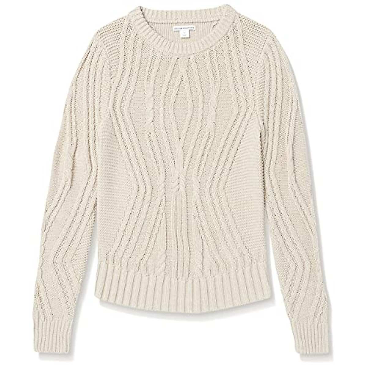 Amazon Essentials Women's 100% Cotton Crewneck Cable Sweater, Beige, Small