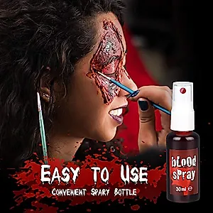 Halloween Fake Blood Spray 1oz, Realistic Safe Washable Fake Blood for Clothes Halloween Blood Makeup Zombie Vampire Bloody Face Blood for Halloween (1oz/30ml)