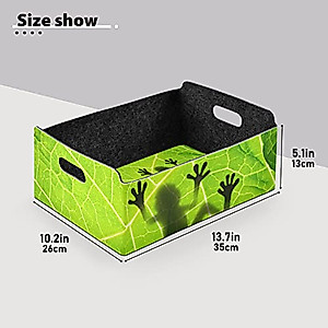 CaTaKu Foldable Storage Basket Frog Shadow Leaf Collapsible Felt Storage Bins with Handle Drawer Organizer Bin Cube Shelf Box for Organizing Closet Clothes Office Books Bedroom