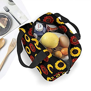 Losturban Cherry Chocolate Sunflower Insulated Lunch Bags for Women Cooler Tote Bag with Front Pocket Lunch Box Reusable Lunch Bag for Men Adults Work Hiking Picnic