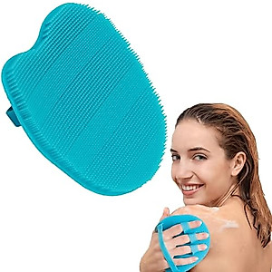 RamPula Silicone Body Scrubber, Silicone Loofah, Bath Back Cleaning Scrubber, Shower Sponge Glove, Exfoliating Body Brush for Wet or Dry Brushing, More Hygienic Than Traditional Loofah (Blue)
