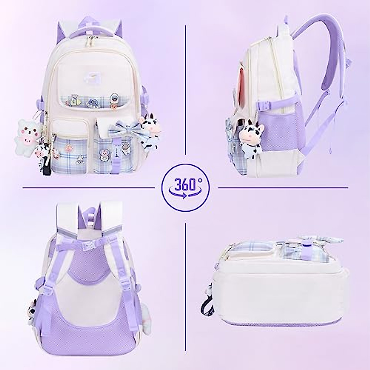 Mcaldume Cute Backpacks for Girls, Kawaii Backpack Aesthetic Backpack for Teen Girls, Beige Cute Bookbag for Kids Elementary School