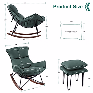 MCombo Modern Rocking Chair, Upholstered Glider Rocker Nursery Accent Chair with Ottoman, Comfy Reading Chairs for Living Room Bedroom Offices (Green)
