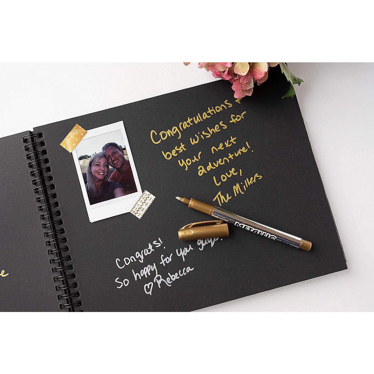 Wedding Guest Book Black Polaroid Album -Hardcover Photo Guestbook- Spiral Hardcover Book 10"x8” - Funeral, Bridal Shower, Baby Shower, Graduation Party, Registry Sign in with Marker, Stickers & Sign