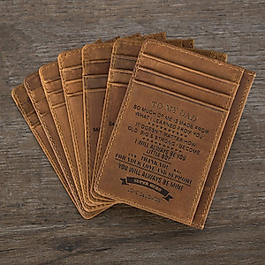 Engraved Minimalist Front Pocket RFID Blocking Wallets for Men&Women Mini Credit Card Holder Purse Thin Genuine Leather Brown Gift for Birthday, Anniversary or New Year - To My Daughter from Mom