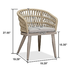 PURPLE LEAF 2 Pieces Patio Dining Chair All-Weather PE Rattan Aluminum Frame for Lawn Garden Backyard Deck Outdoor Dining Chair, Champagne