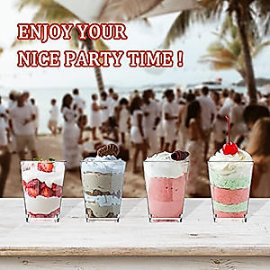 Monrocco 100 Pack 5 oz Dessert Cups with Lids and Spoons, Tall Appetizer Cups Clear Plastic Parfait Cups, Dessert Shot Glasses for Baby Shower Party, Wedding, Birthday Party