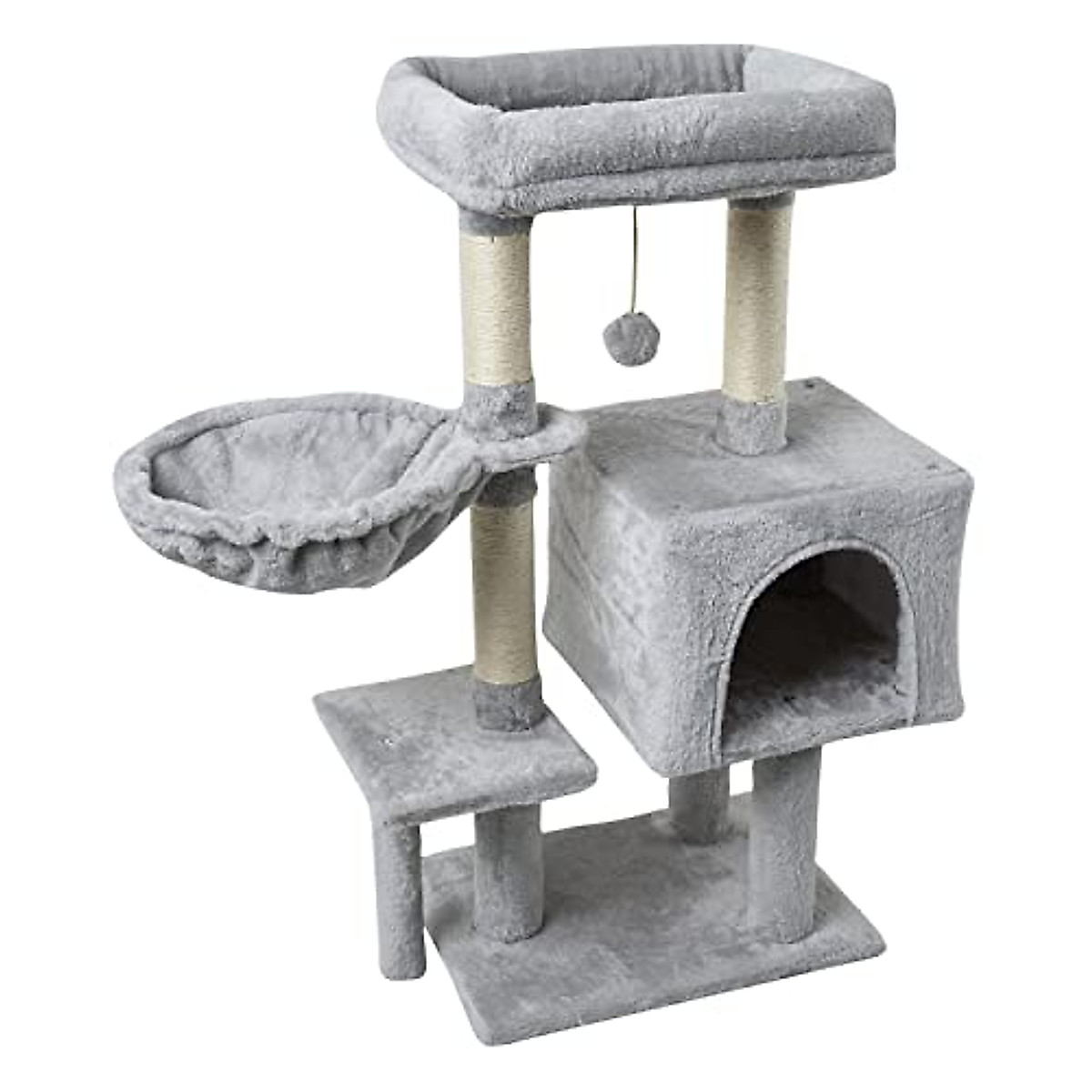 FISH&NAP US09H Cute Cat Tree Kitten Cat Tower for Indoor Cat Condo Sisal Scratching Posts with Jump Platform Cat Furniture Activity Center Play House Grey