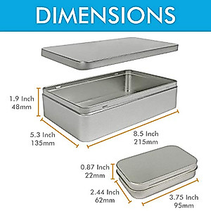 XL (8.5 x 5.3 x 1.9 In) Silver Metal Rectangular Empty Tin Box Containers for Gift Jewelry Craft Storage Organization with 1 Piece 3.75 by 2.45 by 0.8 Inch Hinged Small Tin Box (1 Large 1 Small)