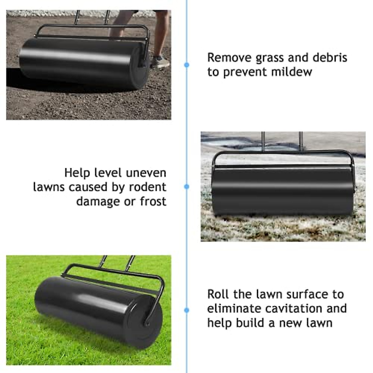 Happytools Lawn Roller, 17 Gallons/63 L Push/Pull Steel Sod Roller w/Ergonomic Handle, Lawn Rollers Tow Behind Water Filled for Park, Garden, Yard, Ball Field (36'' / 17 Gal), Black