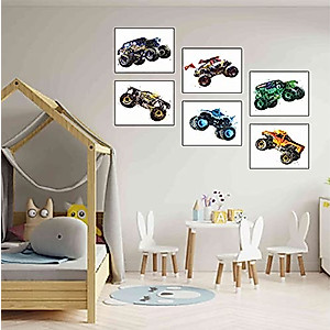 Monster Truck Posters For Boys Room, Set Of 6 Wall Art (UNFRAMED 8"x10") Trucks Poster Boys, Car Posters For Boys Room, Kids Room Wall Art, Car Poster